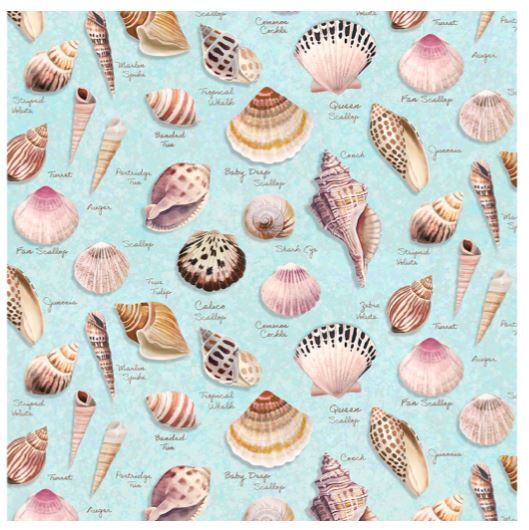 Clothworks - Seashell Wishes - Digital Shells - Light Aqua - Sold by ...