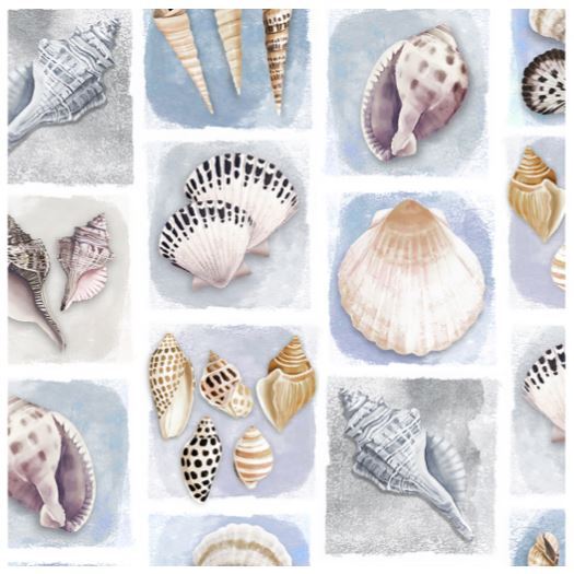 Clothworks - Seashell Wishes - Digital Shell Tiles - Light Denim - Sold ...
